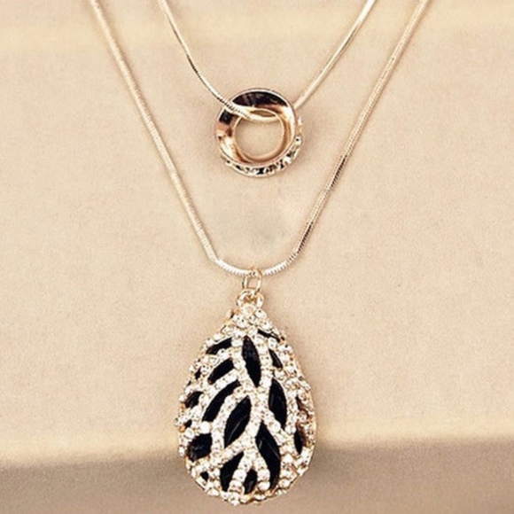 Jewelry | 2 Tier Necklace Gold Black Rhinestones | Poshmark